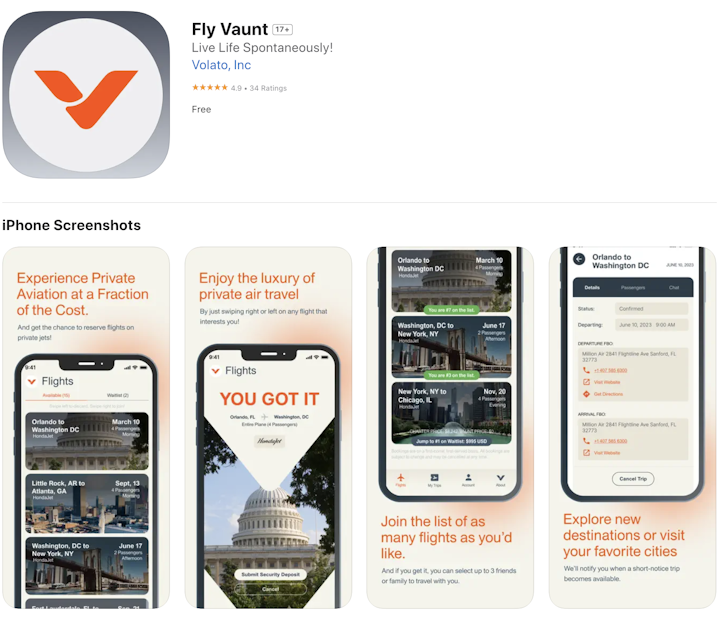 Volato empty-leg app Vaunt adds FlyExclusive flights